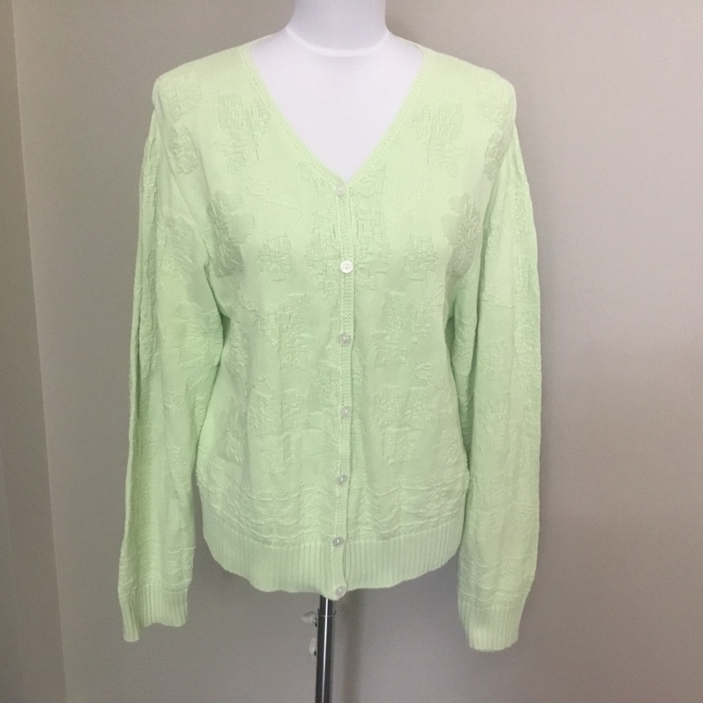 Vintage Lilly Pulitzer Lime Green Cardigan Sweater L - Gem